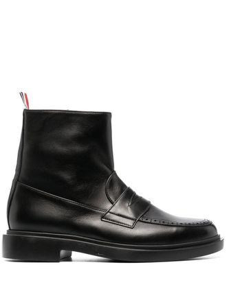Thom Browne bottines en cuir &agrave; entaille penny - Noir