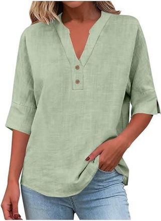 Generic T-shirt en lin pour femme, t-shirt d&eacute;t&eacute; basique &agrave; manches courtes d&eacute;contract&eacute; ample, t-shirt de sport pour femme, surdimensionn&eacute;, tendance, t-shirt d&eacute;