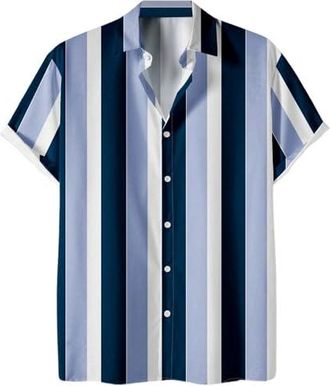 Generic Chemise de croisi&egrave;re carib&eacute;enne d&eacute;contract&eacute;e ray&eacute;e &agrave; manches courtes boutonn&eacute;e pour la plage hawa&iuml;enne tropicale amusante Mexique hawa&iuml;enne palmier &eacute;t