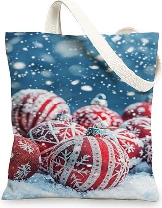 Generic Sacs fourre-tout en toile de vacances, sacs à provisions réutilisables, colorés légers et lavables avec bandoulière, Rouge, 13x15 Inch