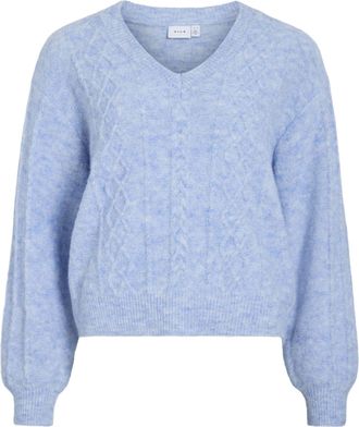 Vila Strickpullover mit V-Ausschnitt, Kentucky Blue, XL