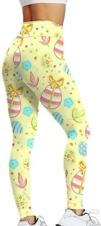Generic Leggings pour femme - Taille haute - Pantalon de yoga doux - Lapins - OEufs de Pâques - Motif floral - Leggings extensibles - Haut de maternité mignon