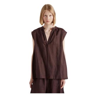Meimeij Femme, Tops, Brun, Taille: 42 FR Blusa di Linea Svasata Scollo a V