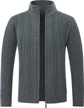 AlltheMen Cardigan Homme Hiver Chaud Veste en Maille Zippé Décontracté Gilet Pull Tricoté Automne Manteau Couleur Unie avec Col Montant Gris1 3XL