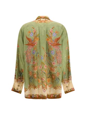 Zimmermann Womens Shirt Indra Khaki Floral Silk Scarf