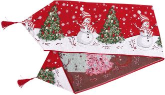 TOPBATHY Tischl&auml;ufer Weihnachten 180cm Lang Weihnachtstischl&auml;ufer mit Schneemann Rot Weihnachts Tischdeko f&uuml;r Tischdekoration Zuhause Party Restaurant Buffet U