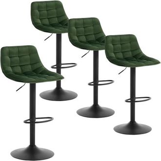 Woltu Tabouret de Bar Bordeaux Lot de 4 réglable et Rotatif,Tabouret de comptoir Chaise de Bar en Velours et métal, Vert Foncé, BH273dgn-4