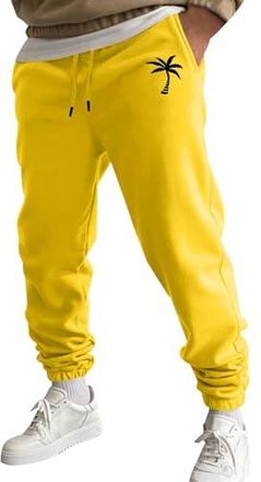 Generic Pantalon de jogging pour homme coupe droite pour entra&icirc;nement et usage quotidien Taille &eacute;lastique Pantalon de surv&ecirc;tement extensible confortable, jaun