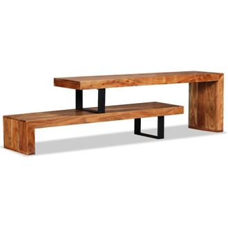 vidaXL Vidaxl - Meuble TV en bois dacacia massif - Dimensions 115x30x40 cm - Surface polie et laqu&eacute;e - Pieds en fer forg&eacute; - Partie sup&eacute;rieure amovible
