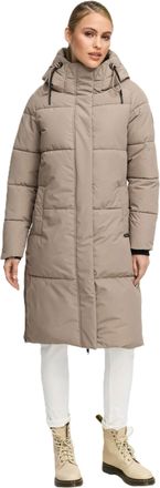 Marikoo Damen Wintermantel (XS-3XL) - gesteppt, mit Kapuze & Reißverschlussschlitze - N082 - TaupeGrey Größe XS - Gr.XS