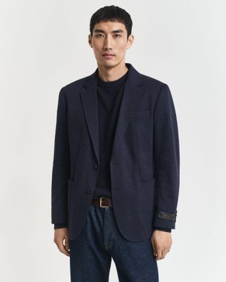 GANT Herren Slim Fit Two-Toned Sakko aus Jersey-Piqué (60) DARK INDIGO MELANGE