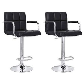 Happy Garden Lot de 2 tabourets de Bar Noir avec accoudoirs Mike. Tabouret de Cuisine Moderne avec Assise r&eacute;glable en Hauteur, Rotation &agrave; 360&deg; et Repose-Pieds. Dos