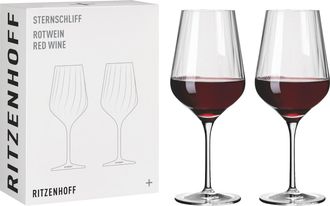 Ritzenhoff 3661002 Rotweinglas Set 500 ml - Serie Sternschliff Nr. 2, 2 Stück - mit Relieflinie - Made in Germany