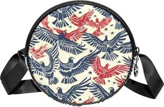 Generic Sac &agrave; bandouli&egrave;re rond pour femme, petit sac &agrave; bandouli&egrave;re bleu et rouge, avec fermeture &eacute;clair, bretelles r&eacute;glables, sac &agrave; main rond d&eacute;contract&eacute; pour