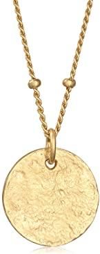 Elli Collier Femmes Boule Pendentif Plaquette Martelé en Argent Sterling 925 Plaqué Or