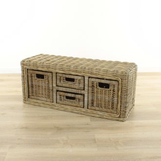 SIX Rattanbank Rattanbox Sitzbank Bank w&auml;schebank Rattan Grau Braun 4X Schublade