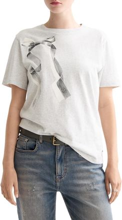 Scotch & Soda Artwork Damen-T-Shirt, Normale Passform, Hellgrau Melange U051, XS