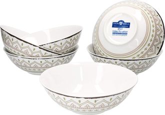 Van Well Riva 6er Müslischalen-Set I robuste Porzellan-Schüsseln - moderner Landhaus-Stil I geeignet für Mikrowelle & Spülmaschine - Suppen-Schüssel & Salat Bo