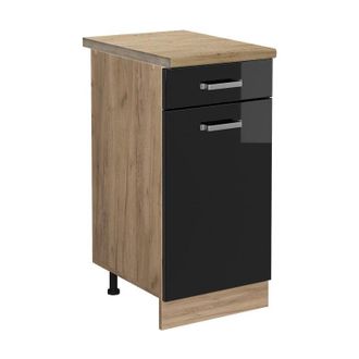 Vicco Meuble cuisine R-Line, Noir Haute brillance, 40 cm, pt Ch&ecirc;ne