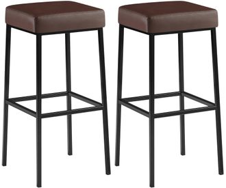 Clp 2er Set Barhocker Montreal I Gepolsterte Barst&uuml;hle mit Kunstlederbez&uuml;gen I Tresenhocker mit Metallgestellen, Farbe:braun, Gestell Farbe:schwarz
