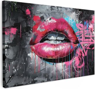 MuchoWow © Leinwand Bilder Groß 120x80 cm XXL Wanddeko Wohnzimmer Aesthetic Room Decor Deko Zimmer Wandbilder Modern Bild auf Leinwand Lippen - Leuchtend Rosa 