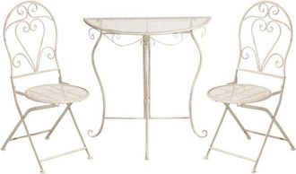 Beliani Balkonset Hellbeige Eisen 3-teilig Antik-Optik Romantischer Franz&ouml;sischer Stil Halbrunder Tisch mit 2 St&uuml;hlen Klappbar Garten Outdoor Terrasse