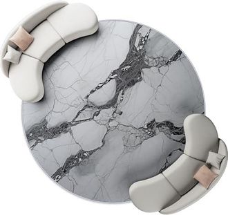 Generic Gris Tapis de Salon Rond 160 cm, Minimaliste &Eacute;l&eacute;gant Marbre Tapis Chambre Antid&eacute;rapant Lavable, Ne Perd Pas Ses Poils Moelleux Moquette pour Chambre d