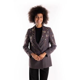 5 Progress Karierte Blazer in Multicolor mit Animal-Print-Futter - - Jackets - Damen - Mehrfarbig - M