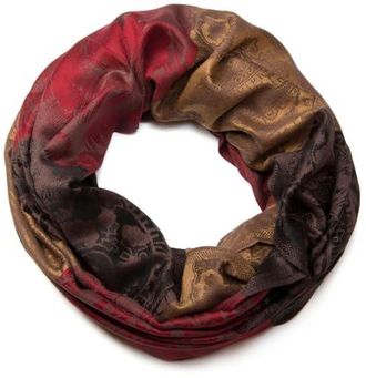 styleBREAKER Écharpe tube snood avec motif à fleurs, hibiscus et Paisley, matière douce et chaude, foulard, femmes 01018058, couleur:Marron-rouge-marron clair