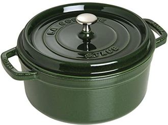 Staub Gusseisen Bräter/Cocotte, Rund 28 cm, 6,7 L, Aromaregen Funktion für optimale Befeuchtung, Für alle Herdarten inkl. Induktion & Backofen, Basilikum/Gr