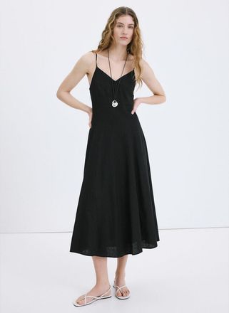 Mango Robe &eacute;vas&eacute;e en lin noir - Femme - XS - MANGO