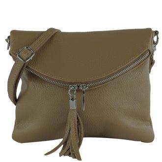 modamoda.de T07L / T139L Damen Leder kleine Umh&auml;ngetasche 2 Modelle handmade in Italy, Farbe:T139L Dunkeltaupe