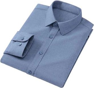 Generic Chemises &agrave; manches longues en laine pour homme, coupe ajust&eacute;e, couleur unie, hauts de bureau et daffaires, S9789, 3XL