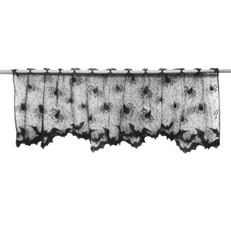 BESTOYARD Halloween Spitzen-Fenstervorhang Mit Flederm&auml;usen Und Spinnennetz 60X20 Zoll F&uuml;r T&uuml;r- Kamin- Und Partydekoration