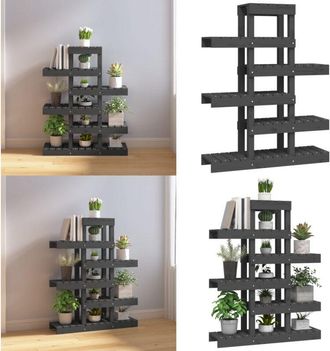 vidaXL Vidaxl - Pflanzenst&auml;nder Grau 85x25x109,5 cm Massivholz Kiefer - Blumenst&auml;nder - Holzkiste - Pflanzenregal - Balkonm&ouml;bel - Gartenm&ouml;bel - Home & Living
