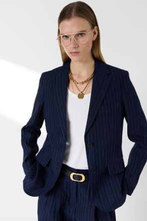 Gerard Darel Veste de tailleur ray&eacute;e en lin - TAZIA - Marine