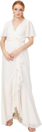 Anaya with Love Womens Maxi Dress Ladies Wrap V-Neck Flutter Sleeve Ruffle A-line Bridesmaid Wedding Guest Occasion Prom Ball Gown, Elfenbein 36