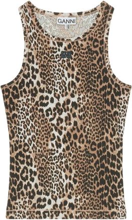 Ganni Femme, Tops, Brun, Taille: 42 FR Leopard Rib Tank Top