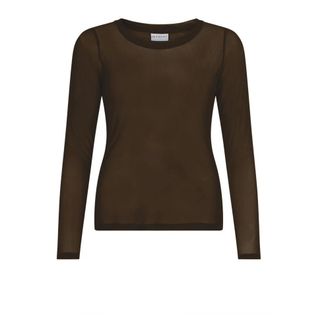 In Front Braunes Mesh Langarm T-Shirt - - Tops - Damen - Braun - S