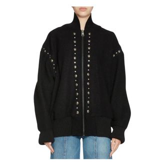 A Paper Kid Femme, Pulls, Noir, Taille: 40 FR Bomber Boucl&eacute; Borchie e Strass Cristalli