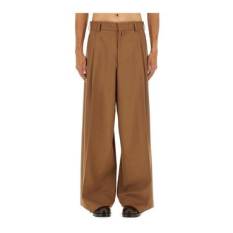 Dries Van Noten Homme, Pantalons, Beige, Taille: M Wide-Leg Pleated Pantalons
