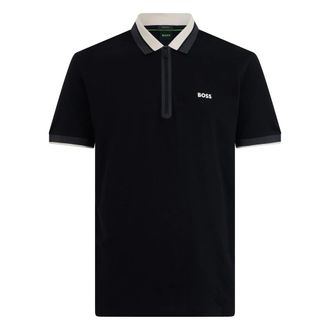 HUGO BOSS Polohemd aus Baumwolle mit Rei&szlig;verschluss - - Tops - Herren - Schwarzk - XS