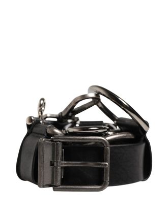 Dolce & Gabbana Mens Black Calf Leather Silver Metal Buckle Belt