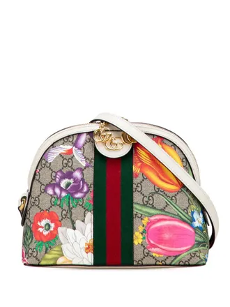 Gucci petit sac &agrave; bandouli&egrave;re Flora Ophidia Dome en toile GG Supreme (2016-2024) - Marron