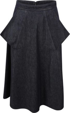 Max Mara Femme, Jupes, Bleu, Taille: 32 FR Jupe Midi Effet Denim avec Poches Entonnoir