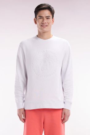 Eden Park Sweatshirt En Molleton Coton Blanc Broderie Palmier Ton Sur Ton Coupe D&eacute;contract&eacute;e
