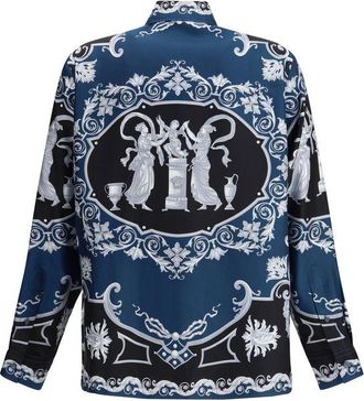Versace Hall of Heroes Silk Jacquard Shirt - Blue