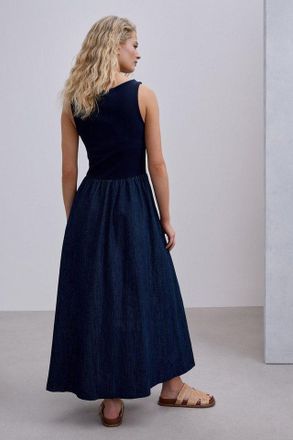 Next Jeanskleid &Auml;rmelloses Maxikleid aus Jersey-Denim (1-tlg)