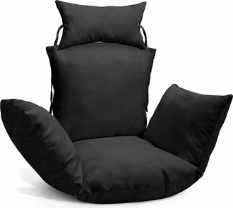 MG Design Hängesessel Kissen Schwarz - Outdoor Auflage mit Kopfstütze & Bindeschnüren, wetterfest & komfortabel gefüllt