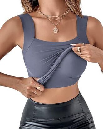Generic D&eacute;bardeur gainant &agrave; col en U pour femme avec soutien-gorge int&eacute;gr&eacute;, chemise gainante pour contr&ocirc;le du ventre 2 en 1, haut caraco extensible pour lauto